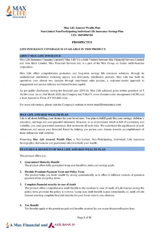 Group Therapy Pdf 44582 | Max Life Assured Wealth Plan Prospectus
