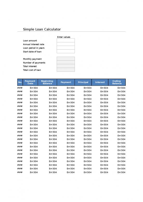 Spreadsheet Calculator 46149 | Simpleloancalculator