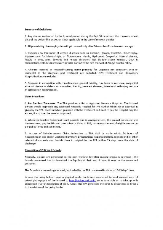 Arogya Raksha Policy Pdf 44467 | Ar Summary Tc