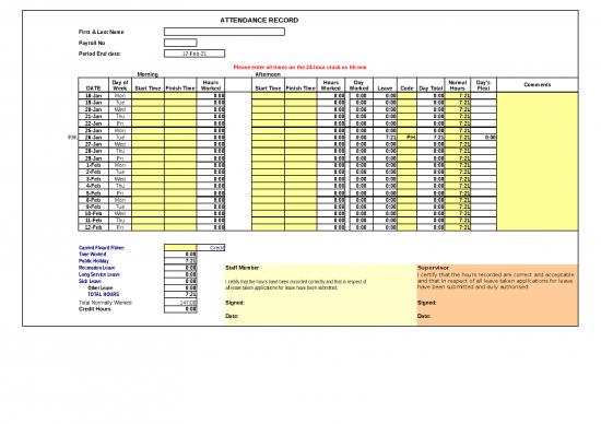 Attendance Record Template