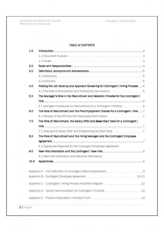 Standard Operating Procedures Contingent I Hiring Process
