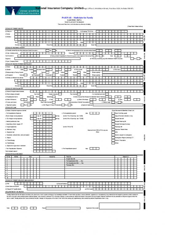 Family Therapy Pdf 44658 | National Insurance Parivar Mediclaim Claim Form