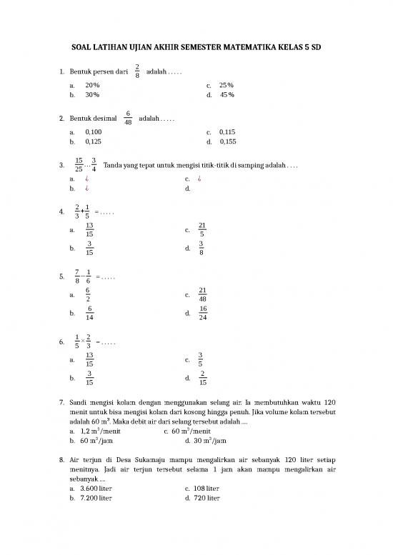 Soal Ujian Kelas 5 Sd - Soal Latihan Ujian Akhir Semester Matematika