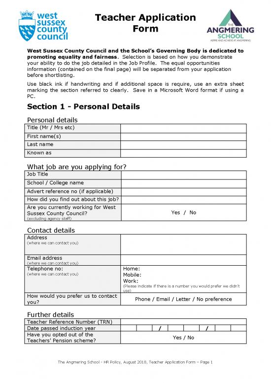 Teacher Profile Pdf 48393 | Application Form Teaching 61064