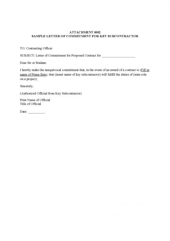 Letter Pdf 47862 | Attachment 0002 Sample Letter Of Commitment For Key Subcontractor