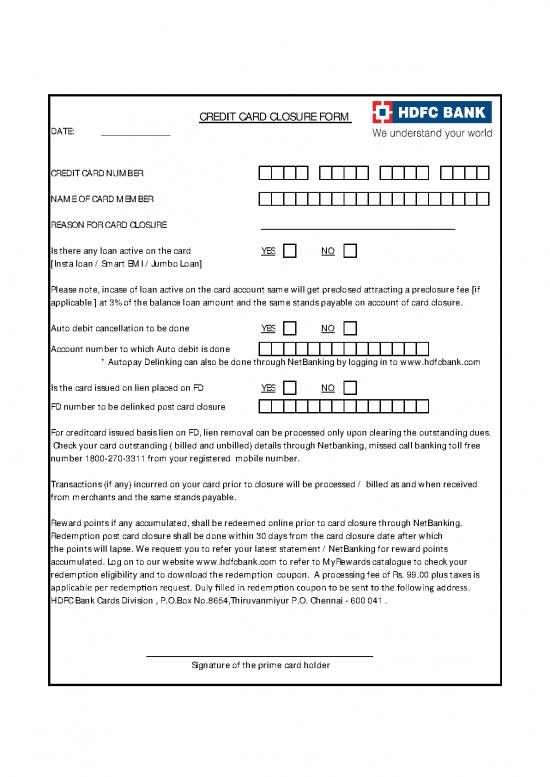 Credit Card Closure Form