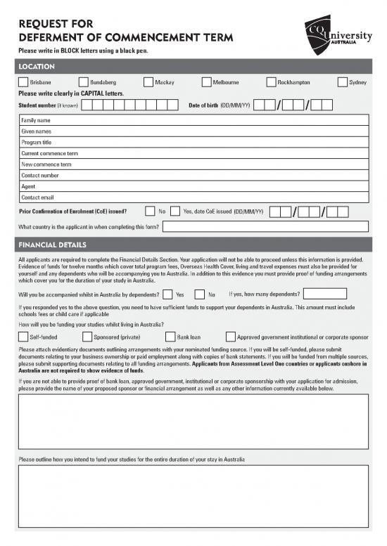 Application Format Pdf 47541 | Deferment Of Commencement Request Form
