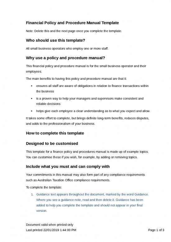 Financial Policies And Procedures Manual Template