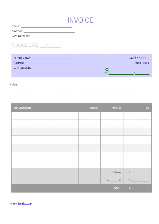 Invoice Word 47245 | Generic Blank Invoice Template