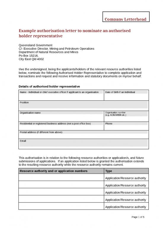 Nominate Authorised Rep Template