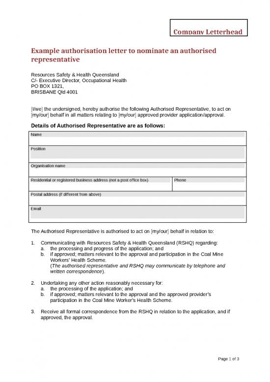 Nominate Authorised Rep Template