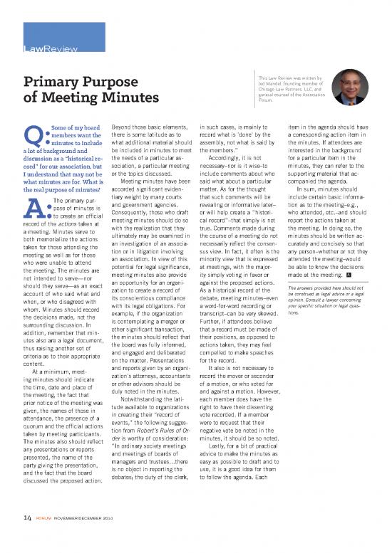 Primary Purpose Of Meeting Minutes