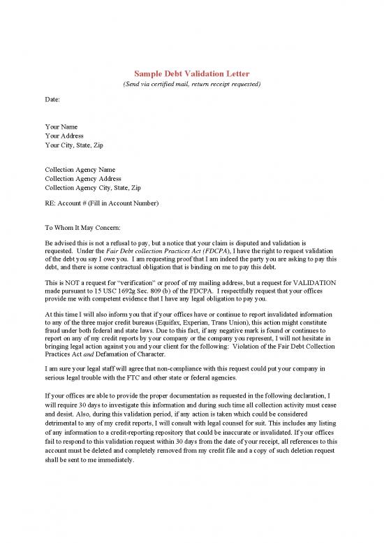 Letter Pdf 48290 | Sample Debt Validation Letter