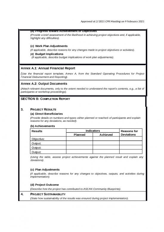 Report Template Doc 47125 | Asean Cooperation Project Report Template