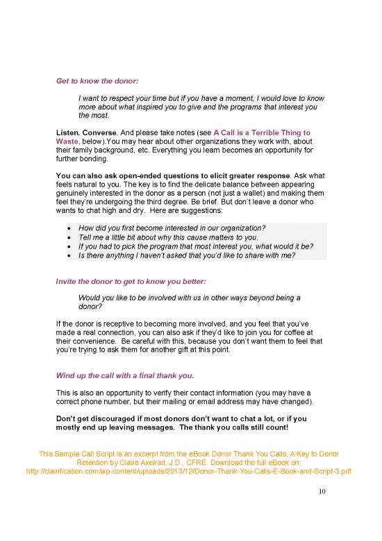 Money Pdf 47556 | Donor Thank You Call Sample Script