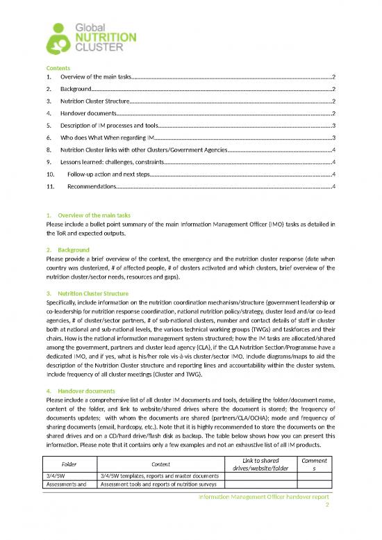 Report Template Doc 47166 | Nc Imo Handover Report Template