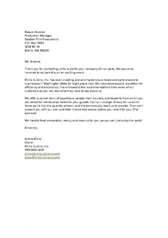 Letter Pdf 49033 | Sample Catering Proposal
