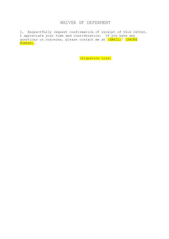 Sample Waiver Of Deferment
