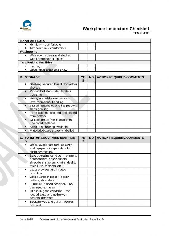 Sample Workplace Inspection Checklist