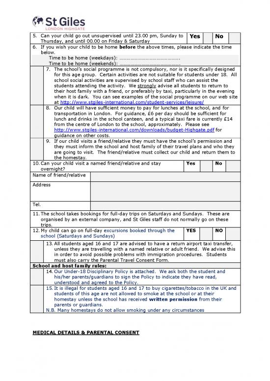 16 17 Year Olds Parental Permissions And Medical Consent Form