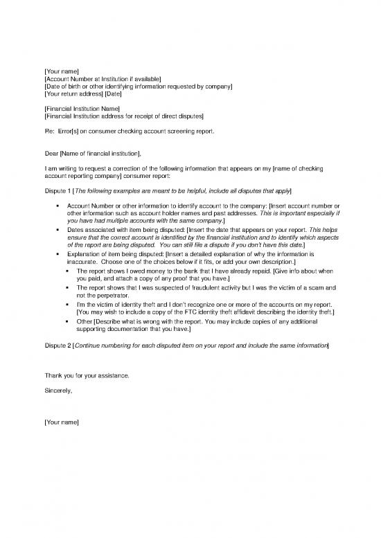 Letter Pdf 47759 | 201602 Cfpb Sample Letter To Your Bank Or Credit ...