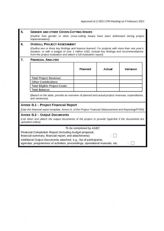 Report Template Doc 47125 | Asean Cooperation Project Report Template