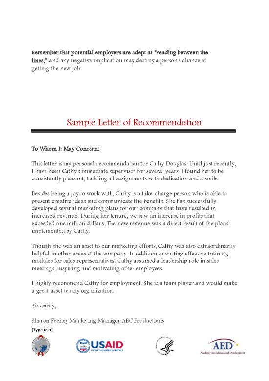 Letter Pdf 48949 | Sample Recommendation Letter