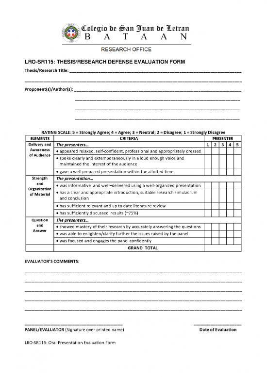 Research Pdf 52407 | Lro Sr115 Thesis Research Defense Evaluation Form