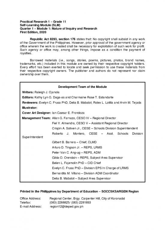 Research Pdf 52241 | Practical Research 1 Quarter 1 Module 1 Slm Research Pdf 52241 | Practical Research 1 Quarter 1 Module 1 Slm
