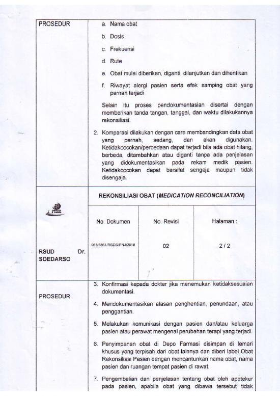 Rekonsiliasi Obat 62453 | Sop Rekonsiliasi Obat Medication Reconciliation