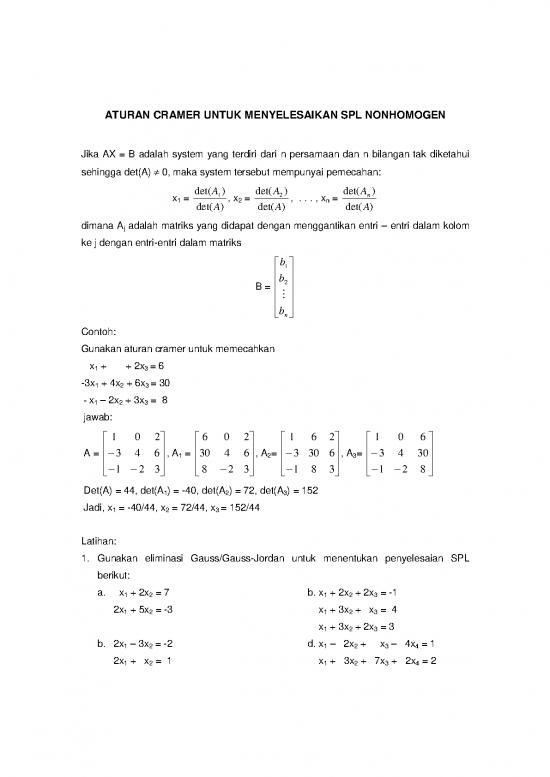 Aturan Cramer Untuk Menyelesaikan Spl Nonhomogenx | Matematika