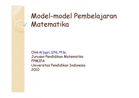 Model Pembelajaran Matematika Al Jupri | Matematika