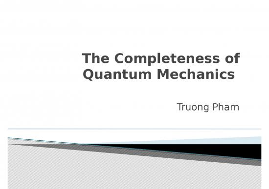 Pham The Completeness Of Quantum Mechanics