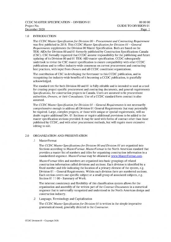 Construction Pdf 84182 | 2020 Ccdc Guide To Division 01 Toc En