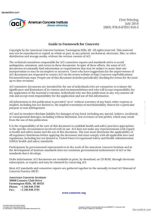 347r 14 Guide To Formwork For Concrete