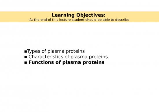 Hematology Functions Of Plasma Proteins