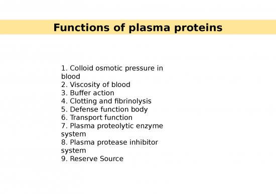 Hematology Functions Of Plasma Proteins