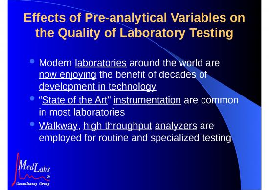 Pre Analytical Variables Of Lab Testing
