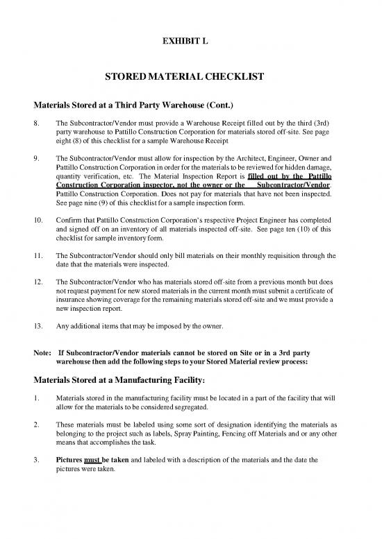 Construction Pdf 84587 | Exhibit L Stored Materials Checklist 17