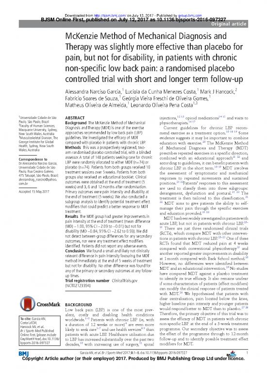 Mckenzie Method Pdf 87737 | Rct Mdt Versus Placebo Bjsm Copy