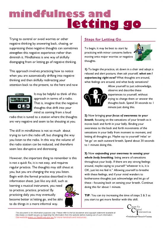 Generalised Anxiety Information Sheet 03 Mindfulness And Letting Go