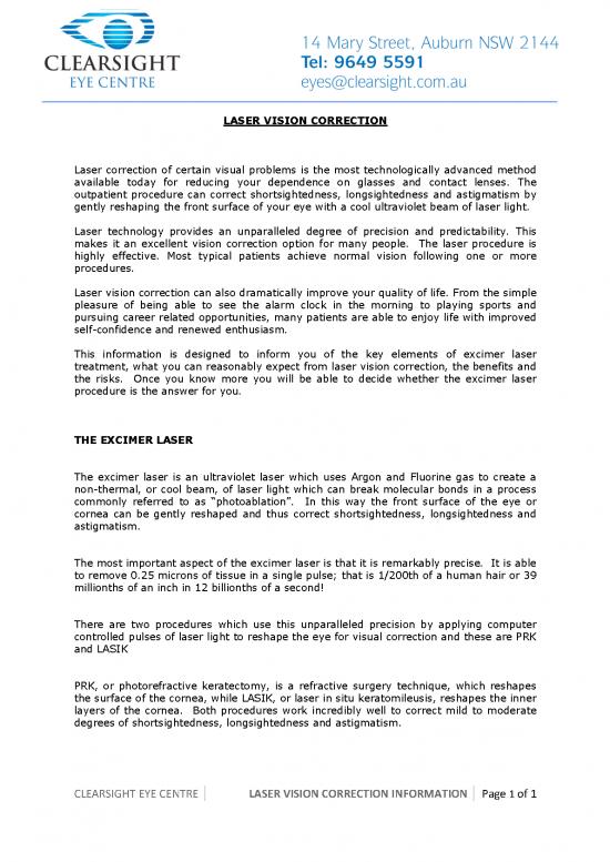 Laser Vision Correction Information