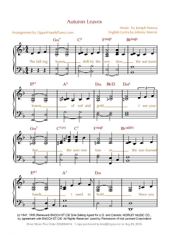 Music Therapy Pdf 94154 | Autumn Leaves Intermediate Piano