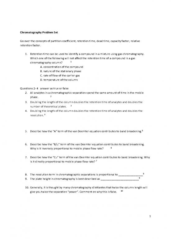 Chromatography Problemset Chromatography Problemset