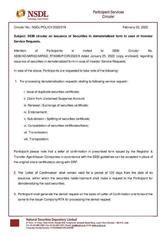 Processing Pdf 94992 | 02 2022 018 Policy Sebi Circular On Issuance Of ...