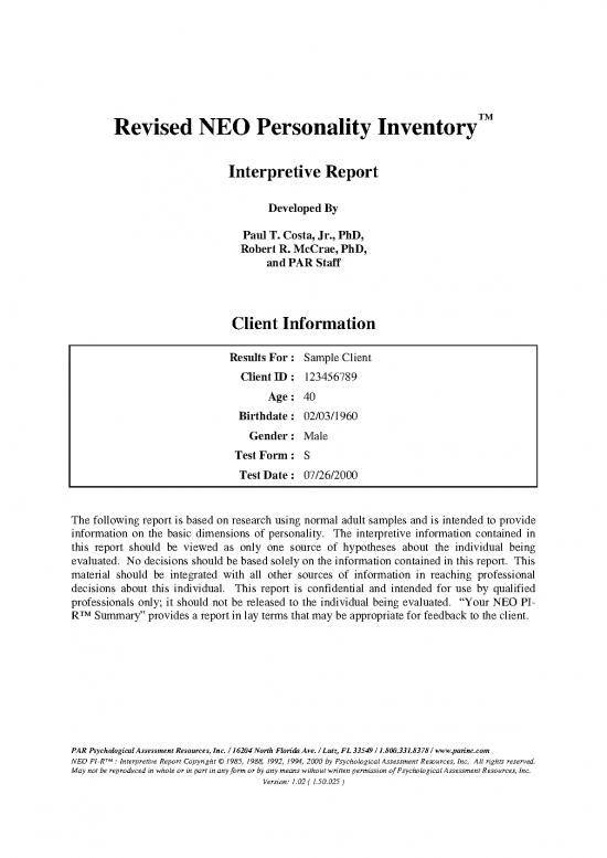 Personality Pdf 96810 | Neo Pir Ir Sample Report