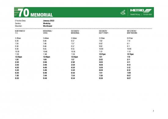 70 Memorial Bus Route Schedule