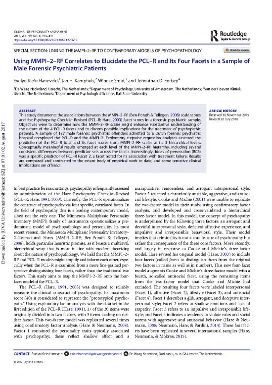 Personality Pdf 96543 | Using Mmpi 2 Rf Correlates To Elucidate The Pcl ...