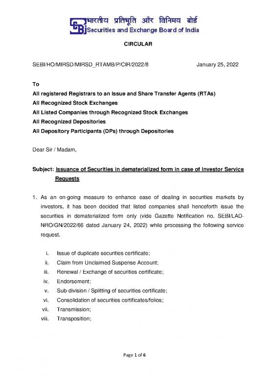 Processing Pdf 94992 | 02 2022 018 Policy Sebi Circular On Issuance Of ...
