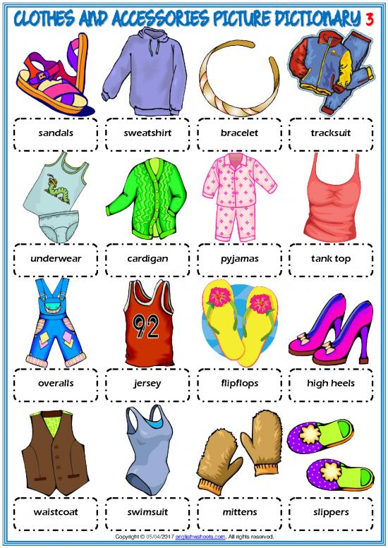 Clothes And Accessories Vocabulary Esl Picture Dictionary Worksheets ...